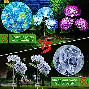 TYNLED Solar Lights Outdoor Decorative - 2 Pack Hydrangea Solar Garden Stake Lights Waterproof and Realistic LED Flowers Powered Outdoor In-Ground Lights for Garden Lawn Patio Backyard (Blue)