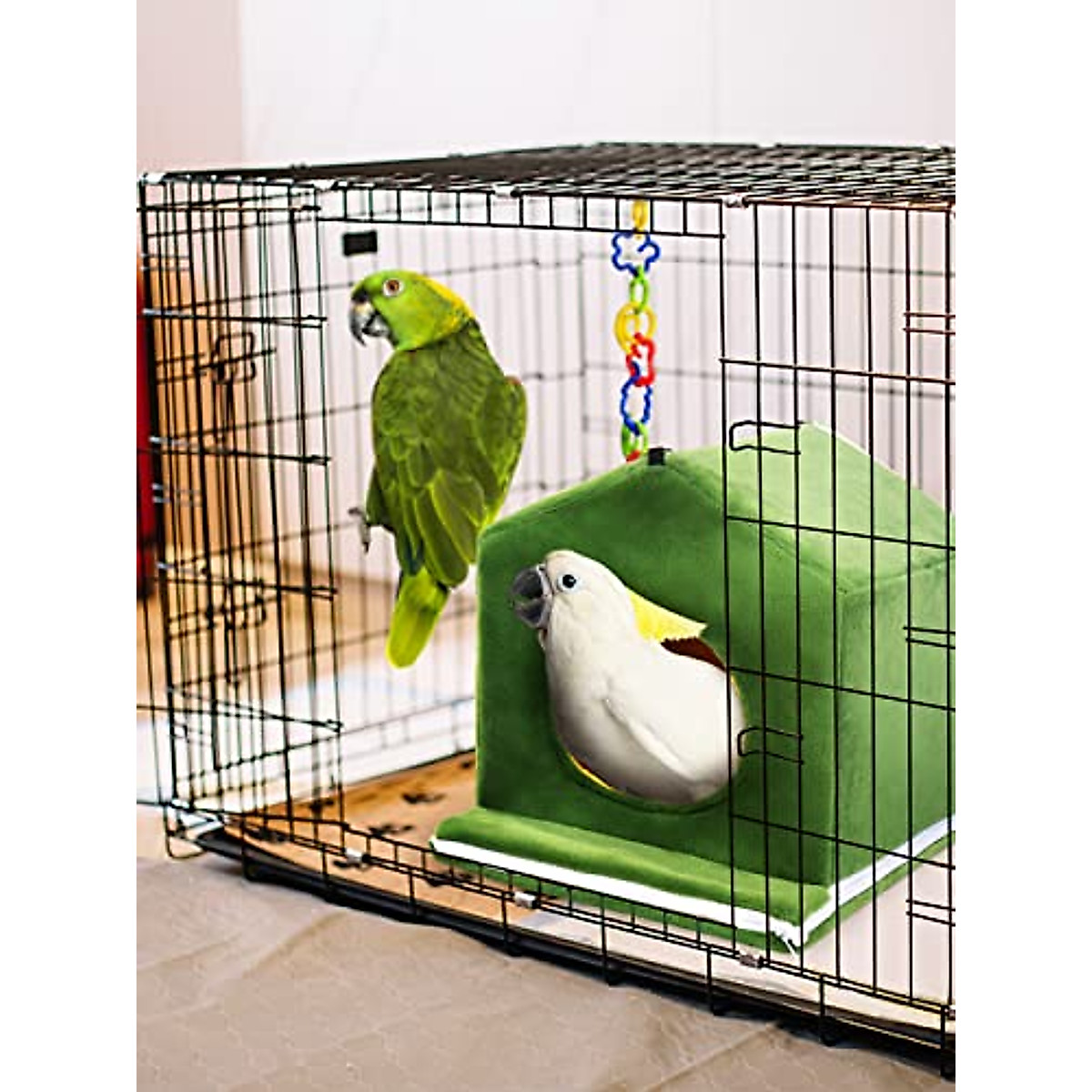 MEWTOGO Large Winter Warm Bird Nest House, Bird Bed for Cage, Novelty Plush Parrot Nest Snuggle Shed Hut, Easy to Install for Macaws Amazon Parrot African Grey Lovebirds