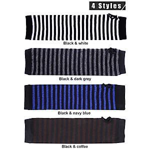 4 Pairs Women Knit Arm Warmers Long Fingerless Gloves Knitted Elbow Length Gloves Thumb Hole Gloves Winter (Black White, Black Grey, Black Blue, Black Coffee)