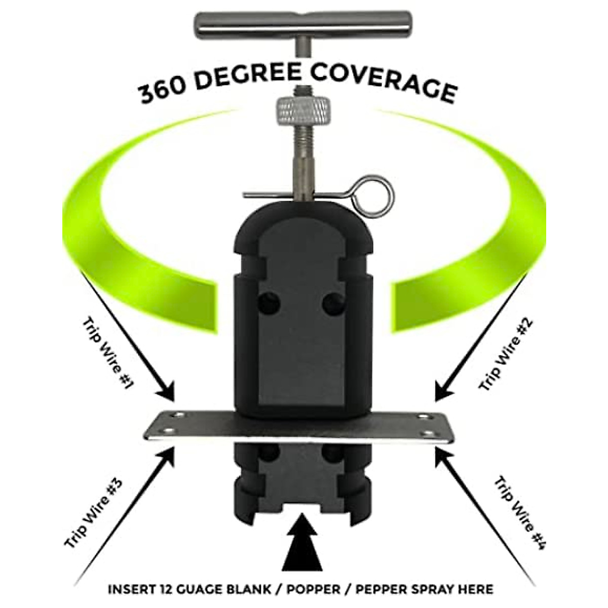 12 Gauge Trip Wire Alarm by Trip Alarm Co. Perimeter Defense Device 360° Coverage Quad 3.0, Camping and Security (Desert Brown)