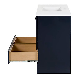 Spring Mill Cabinets Emlyn 48 Inch Bathroom Vanity with White Single Sink Top, 3 Cabinets, 2 Shelves, 2 Drawers, 48.5" W x 18.75" D x 32.89" H, Deep Blue