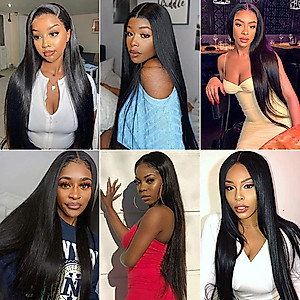 SUPER STYLE 13x4 Straight Lace Front Wigs 26 Inch Human Hair Pre Plucked with Baby Hair Glueless Brazilian Virgin Human Hair Bleached Knots Natural Color