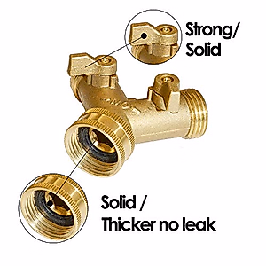 HQMPC Garden Hose Y Valve Hose Splitter Brass Hose Splitter with Solid Brass Handle Brass Y Valve Water Garden Hose Adapter 2 Way Y Valve 3/4" GHT Thread Extra 4 Presure washers (1)