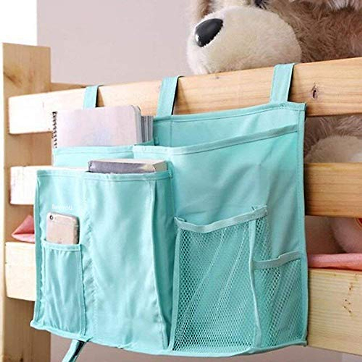 MoYag Bedside Storage Organizer, Haopyou Bedside Caddy Hanging Storage Bag for Bunk and Hospital Beds, Dorm Rooms Bed Rails,Baby Bed,Baby Cart,Car Backrest with 8 Pockets(Green)