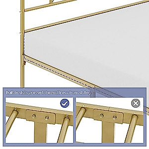 Yaheetech Metal Platform King Bed Frame Mattress Foundation with Headboard and Footboard No Box Spring Needed Under Bed Storage Steel Slats Antique Gold