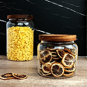 Datttcc Glass Jars,Set of 4 Glass Food Storage Containers with Wooden Lids,Clear Glass Canister Sets for Sugar,Tea,Coffee,Snack,Spice,Herbs(33 oz/ 1000 ml)