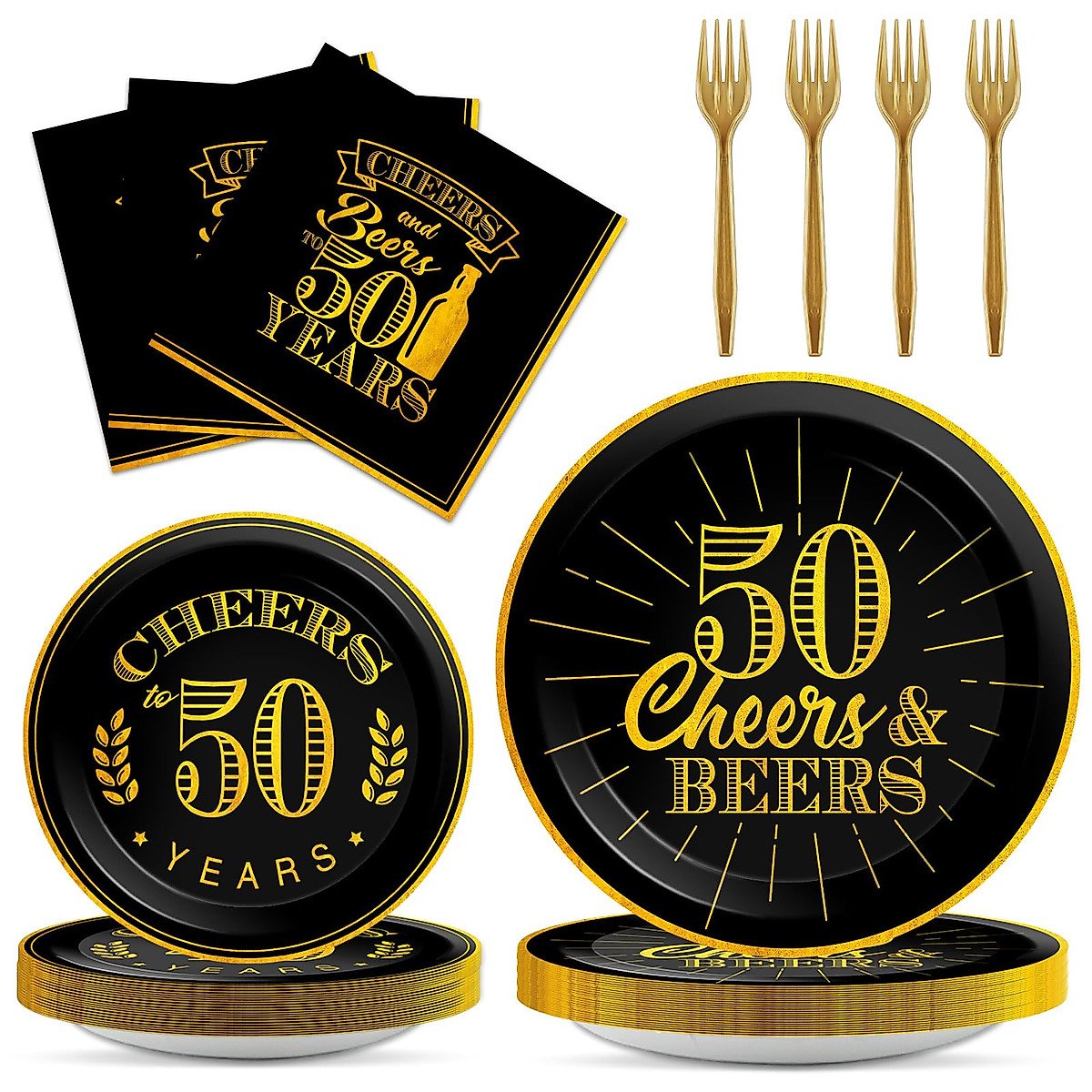 96 Pcs Cheers 50th Birthday Plates and Napkins Party Supplies Cheers to 50 Years Tableware Set 50th Party Birthday Decorations Favors for Men Women for 24 Guests