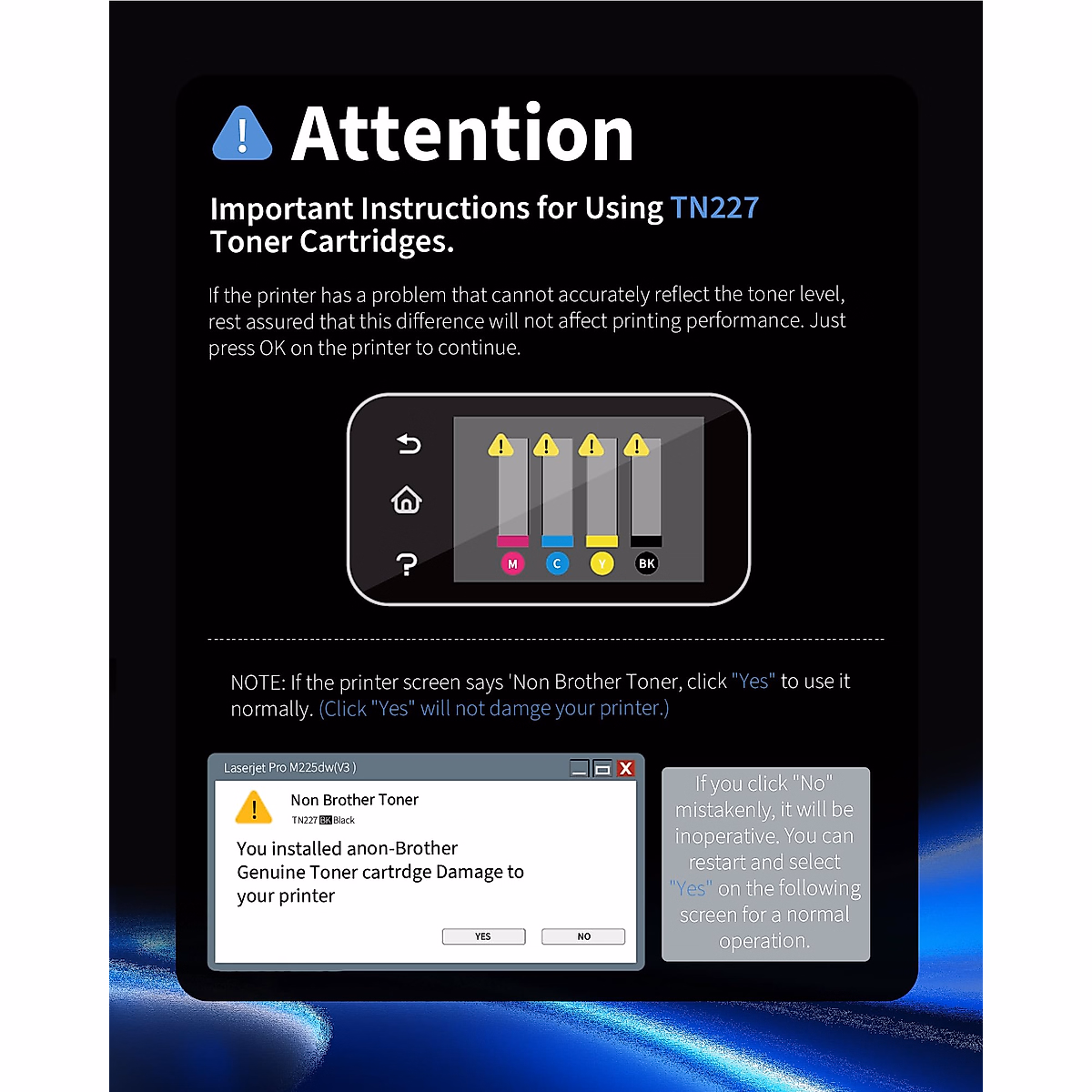 TN227 TN 227 4-Pack Toner Cartridge: Replacement for Brother TN227BK TN227C TN227M TN227Y Toner Use with MFC-L3710CW MFC-L3770CDW MFC-L3730CDW HL-3230CDW Printer Toner (Black Cyan Magenta Yellow)