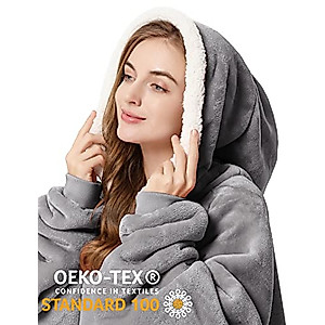Wearable Blanket Hoodie Oversized Sweatshirt Blanket for Adults Women Men Fleece Sherpa Blanket Jacket with Sleeve Big Pocket