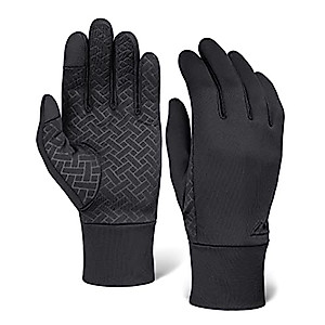 Tough Outdoors Running Gloves with Touch Screen - Black Winter Glove Liners for Texting, Cycling, Driving for Men & Women - Thin, Lightweight & Warm Cold Weather Thermal Sports Gloves