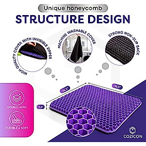 Gel Seat Cushion for Long Sitting - Purple Seat Cushions, Car Seat, Desk Chair, Wheelchair Cushions for Pressure Relief -Office Chair Back Support Cushion - Tailbone & Sciatica Pain Relief Pad Pillow