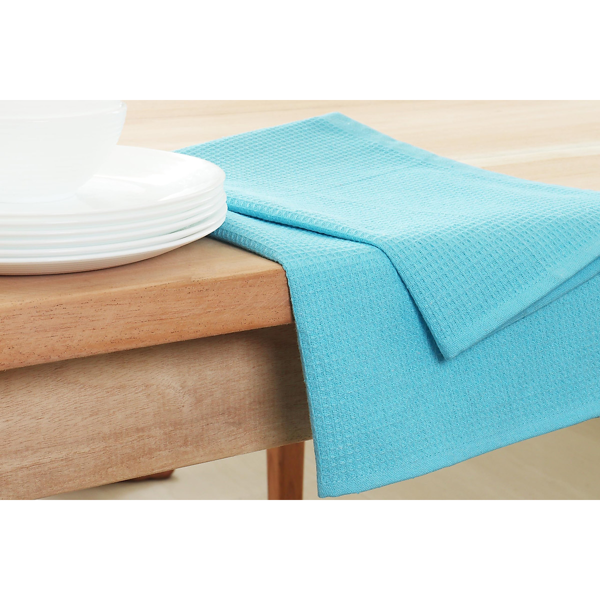 PurpleEssences Waffle Weave Solid Kitchen Towel, 100% Cotton - 15 x 25 Inches, Ultra Soft Absorbent Quick Drying Dish Cloth Towels Dish Rags for Kitchen, 6 - Pack - Forest Green