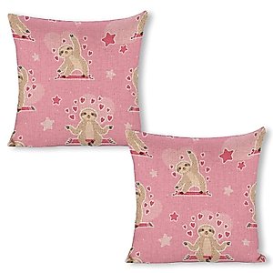 Cute Sloths Heart Star Throw Pillow Covers 18×18 Pillowcases Set of 2 Valentine's Day Linen Decorative Square Pillow Case Cushion Covers Standard Size for Sofa Couch Outdoor Bed Pillow Protectors