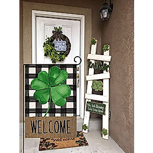 Welcome Spring St. Patrick's Day Clover Small Garden Flag Vertical Double Sided Burlap Buffalo Shamrock Farmhouse Yard Outdoor Decoration 12 x 18 Inches