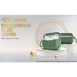 Blaspins AirPods Pro Case, Military Design TPU Hard Shell, Full-Body Rugged Protective Cover Case Skin Shockproof, Secure Lock Clip with Keychain for AirPod Pro 2019 [Front LED Visible] TPU - Green