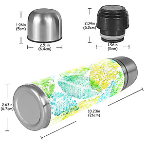 Stainless Steel Leather Vacuum Insulated Mug Leaves Thermos Water Bottle for Hot and Cold Drinks Kids Adults 16 Oz