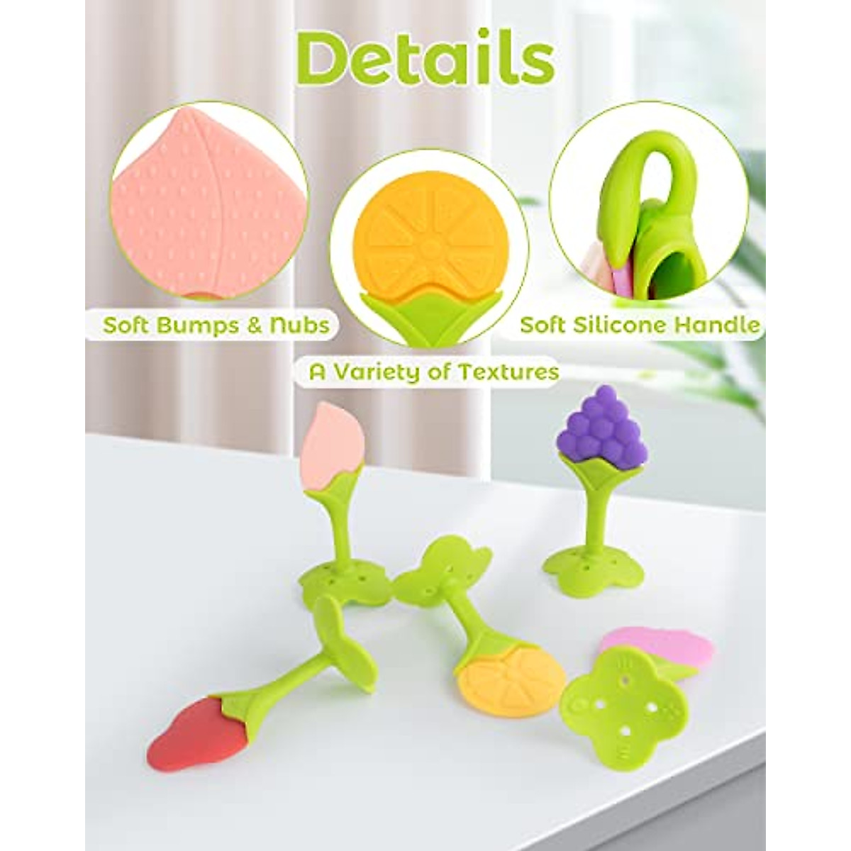 Teething Toys for Babies, 10 Pack Silicone Baby Teethers, Frozen Baby Teething Toys, Fruit Shape, BPA-Free, Natural Organic Soft & Textured