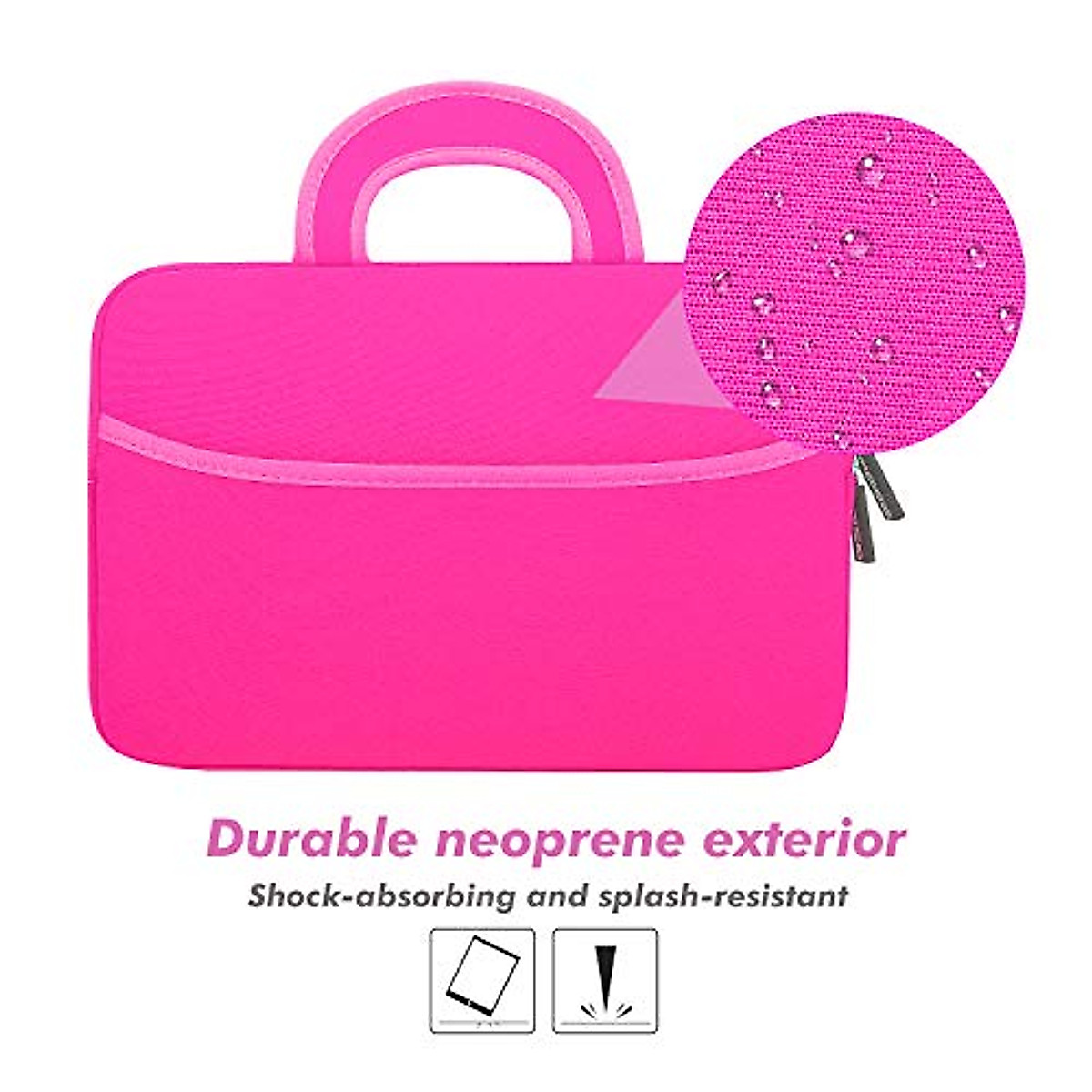 MoKo 8-10.1 Inch Kids Tablet Sleeve, Neoprene Zipper Carrying Case Bag Fits iPad Pro 11", iPad 10.2, Tablet with Accessory Pocket - Magenta