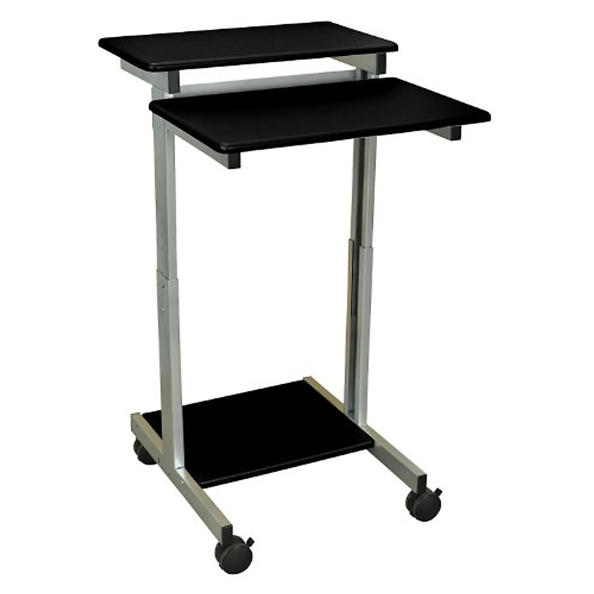 Luxor Rolling Stand Up Presentation Station with 2 Shelf and Steel Frame, Black - Perfect for School, Classroom, Office and More