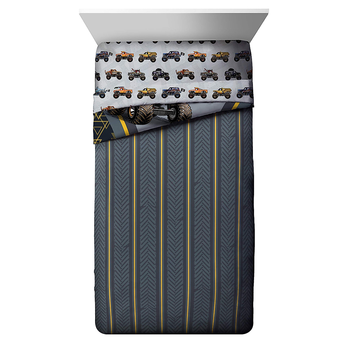 Jay franco Monster Jam MJ Life 5 Piece Full Bed Set-Includes Reversible Comforter&Sheet Set-Bedding Features Grave Digger, Max-D, Megalodon-Super Soft Microfiber-(Official Monster Jam Product)