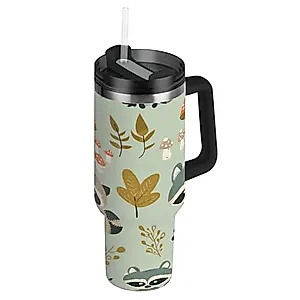 FRCSDIY Cartoon Raccoon Insulated Tumbler with Handle and Straw Lid,40oz Leakproof Stainless Steel Cup BPA-Free Water Bottle