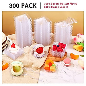 300 Pieces Mini Dessert Plates with 300 Tasting Spoons,1 oz Clear Appetizer Plates 2.4x2.4 Inch Disposable Plastic Cake Plates for Dessert Ice Cream Fruit Salad Cake Tastings Wedding Party Serving