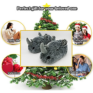 Onmygogo Fuzzy Winter Animal Slippers for Men and Women (Rhino, numeric_8)