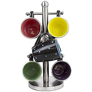 Stainless Steel Tree Shape Mug Rack Tree Tea Cup Storage Holder Stand Home Kitchen Mug Hanging Display Drinkware Shelf 6 Hooks