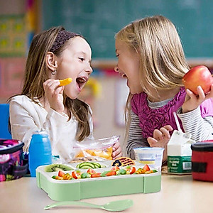 Bento Lunch Box for Kids, 4 Compartment Kids Lunch Box Leak Proof, Cute Bento Snack Box for Adults and Kids With Utensils, Lunch Containers BPA-Free, Microwave Bento Box (Green)