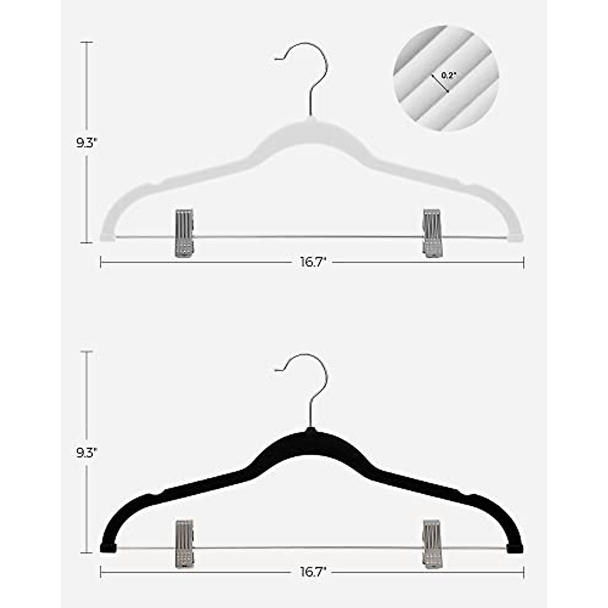 SONGMICS Pants Hangers Bundle, 2 Sets of 30-Pack Velvet Hangers with Adjustable Clips, Non-Slip, Space-Saving for Pants, Skirts, Coats, Dresses, Tank Tops, White and Black UCRF012W02 and UCRF12B30