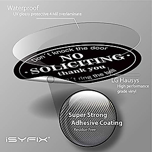 iSYFIX No Soliciting Sign Sticker for House, Home & Business - 4 Pack 7x4.6 inch - Premium Self-Adhesive Vinyl, Laminated for Ultimate UV, Weather, Scratch, Water and Fade Resistance, Indoor & Outdoor