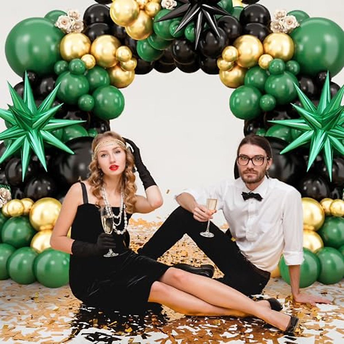 Green Black Balloon Arch Kit,Balloon Garland with Black Green Star Foil Balloons Metallic Gold Balloons for Birthday Anniversary Graduation Wedding New Year Party Decoration