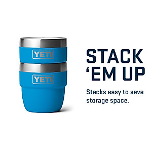 YETI Rambler 4 oz Stackable Cup, Stainless Steel, Vacuum Insulated Espresso/Coffee Cup, 2 Pack, Big Wave Blue