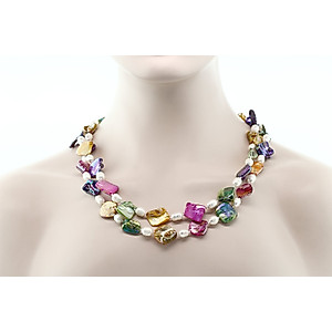 Gem Stone King 46 Inch MultiColor Cultured Freshwater Pearl and Simulated Shell Pearls Necklace for Women