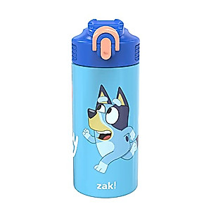 zak! Bluey - Stainless Steel Vacuum Insulated Water Bottle - 14 oz - Durable & Leak Proof - Flip-Up Straw Spout & Built-In Carrying Loop - BPA Free