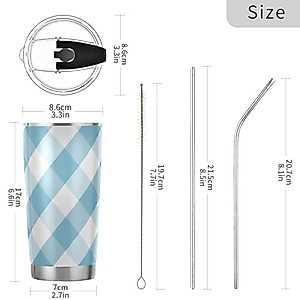 Amooorous Blue and White Twill Stainless Steel cups with lids reusable with Straw Lid insulated coffee mug with lid for hot and cold drinks simply insulated tumbler botellas para agua termica 20oz