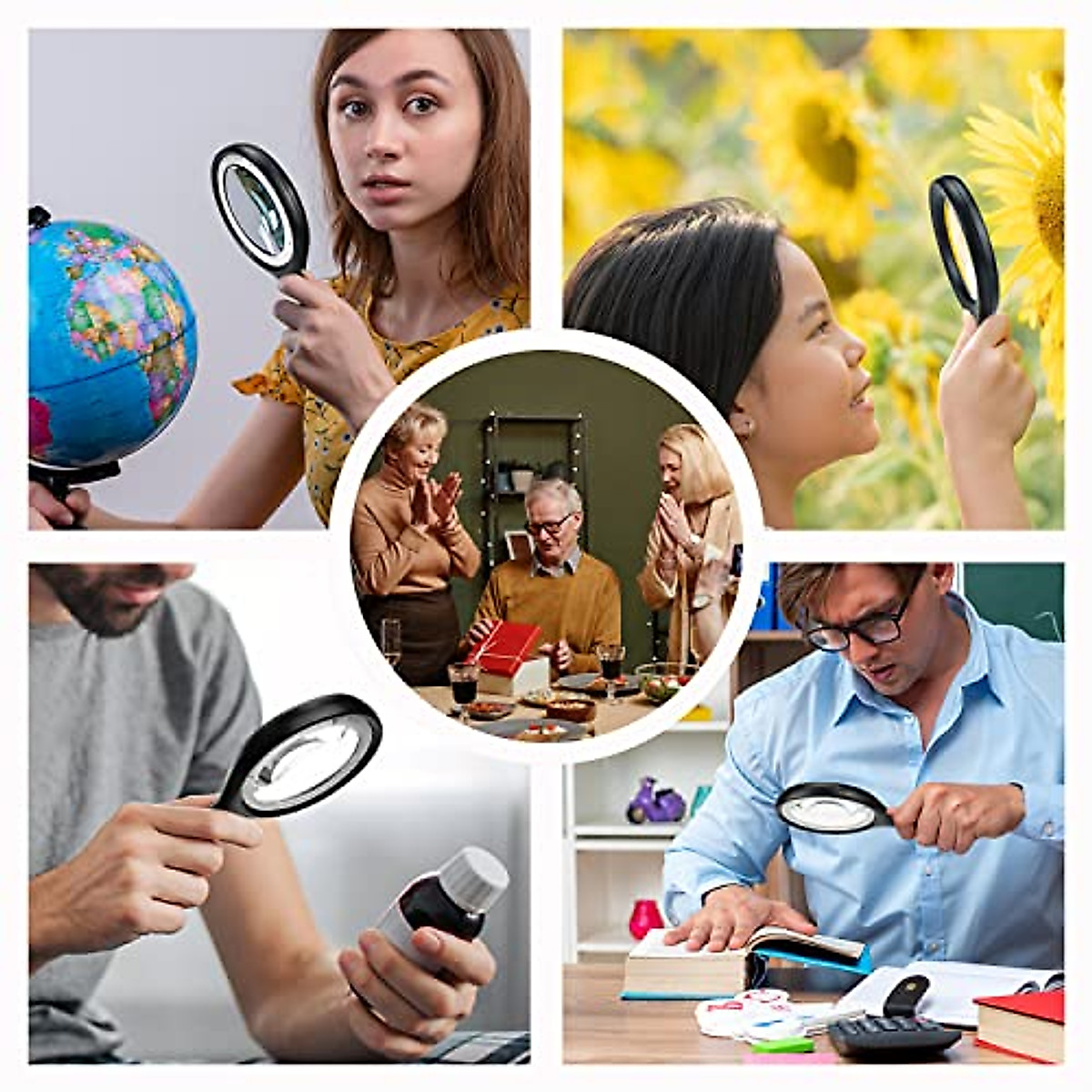 KAIWEETS Magnifying Glass with 16 LED Lights and Stand, Weight 145g Handheld Magnifier with 3 Brightness Modes Rechargeable for Close Work, Reading, Inspection, Coins, Jewelry, Exploring