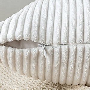 EMEMA Throw Pillow Covers Corduroy Decorative Soft Striped Square Cushion Covers Spring Pillowcases for Couch Sofa Bedroom Chair Car 18x18 Inch Pack of 2, White