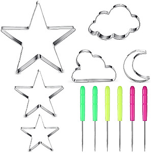 6 Piece Star Cookie Cutters Moon Cookie Cutters Cloud Cookie Cutters Stainless Steel Biscuit Cutter and 6 Pieces Sugar Stirring Pins for Kitchen Baking