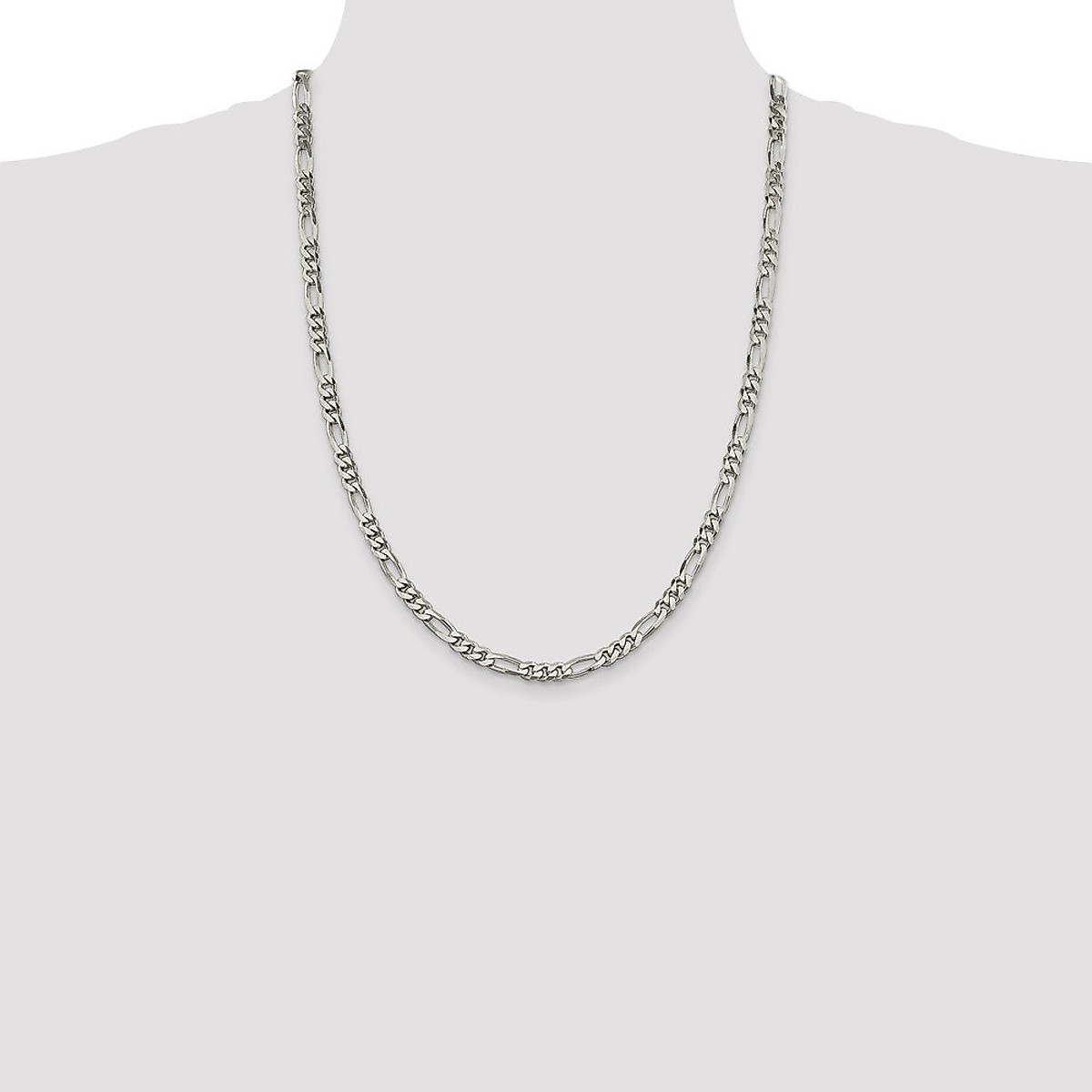 Solid 925 Sterling Silver 5.5mm Figaro Chain Necklace - with Secure Lobster Lock Clasp 24"