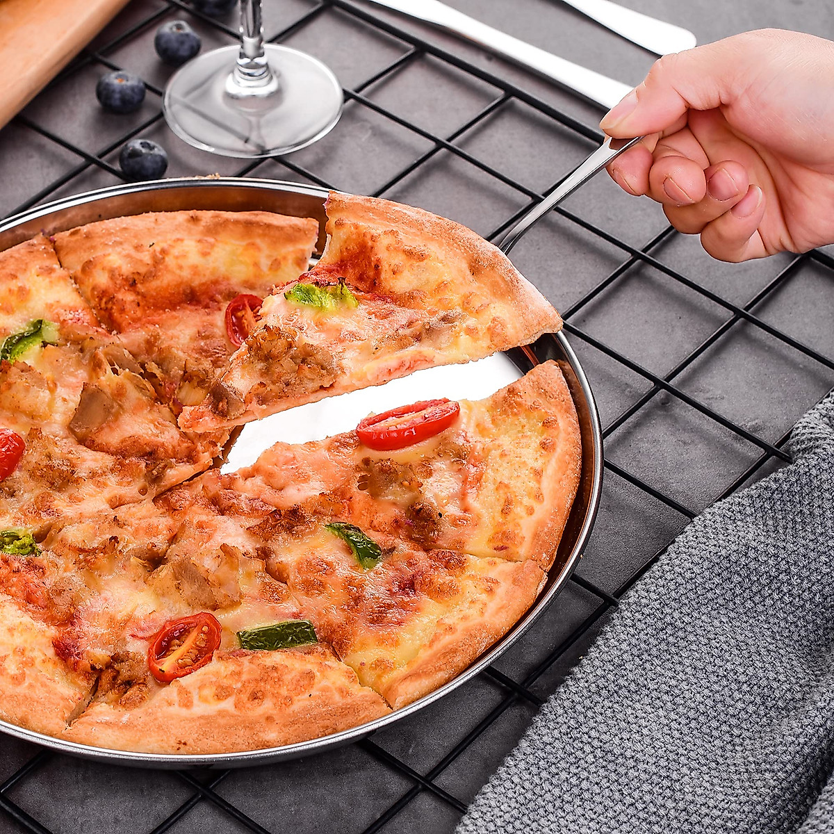 Velaze Pizza Pan 12 Inch,4 Pack Stainless Steel Pizza Tray Dishwasher and Microwave Safe,Pizza Container Round Bakeware for Oven Pure Food-Grade, Sturdy and Rust Free