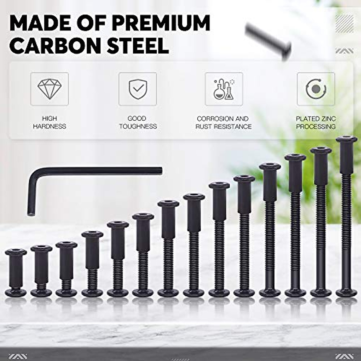 Rustark 12 Set M6x75mm Black Hex Drive Socket Cap Bolts Kit Carbon Steel Allen Head Countersunk Furniture Crib Bolts Nuts with Free Hex Key for Chairs Bed Cribs Furniture