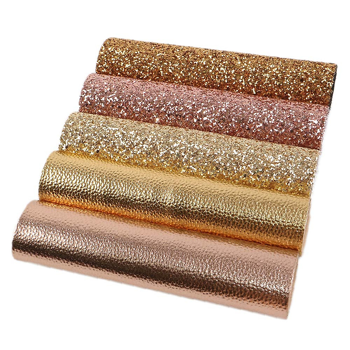 David accessories Chunky Glitter Faux Leather Sheets Metallic Grain Texture Pattern Fabric Crafts 5Pcs 7.7" x 12.9" (20 cm x 33 cm) for DIY Bows Clips Making Materials (Gold Series)