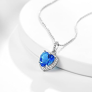 Love Heart Necklace Created March Birthstone Necklace Blue Created Aquamarine Sterling Silver Necklace