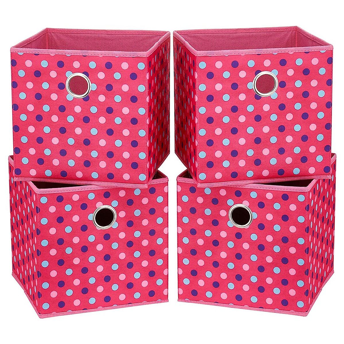 i BKGOO Foldable Storage Cube Drawer Bins Set of 4 Collapsible Fabric Storage Boxes with Round Metal Grommets for Organizing Shelf Nursery Home Closet Dots Pink 10x10x10 inch