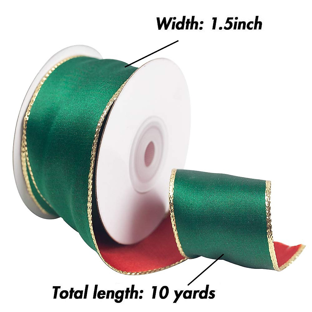VGOODALL Christmas Stain Ribbon Double Faced, 1.5 Inch 10 Yards Red Green Velvet Ribbon Fabric Ribbon with Wire Edge for Gift Wrapping Bow Bouquet Making DIY Craft Christmas Tree Decoration