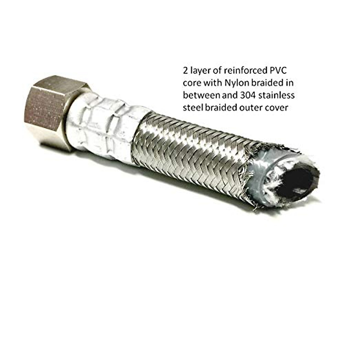 Shark Industrial 6 FT Stainless Steel Braided Ice Maker Hose with 1/4" Comp by 1/4" Comp Connection