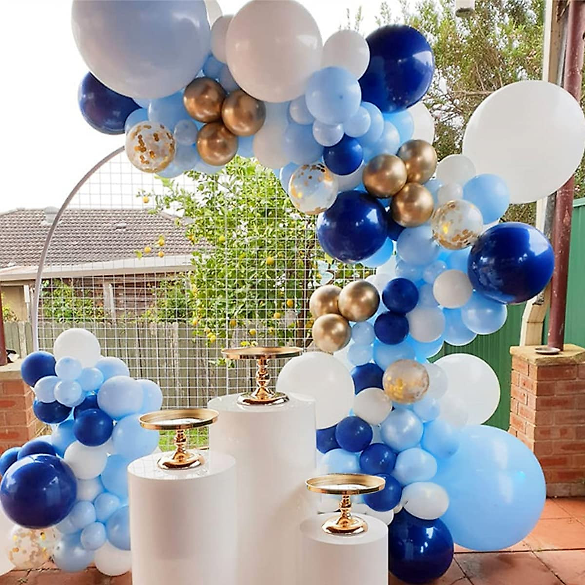 Blue Balloons Arch Garland Kit, 94PCS Blue Gold White Confetti Latex Balloons for Birthday Party Baby Shower Wedding Graduation Backdrop Decorations Party Supplies (Blue Gold)