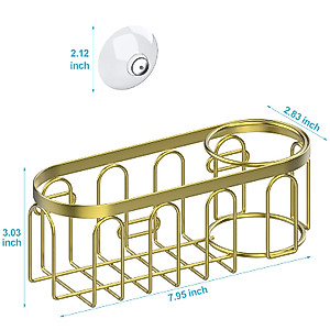 Yazoni 2-in-1 Sponge Holder for Kitchen Sink, Suction Cup Sponge Rack Kitchen Sink Caddy, No Drill Rustproof Kitchen Sink Organizer for Place Dishwashing Brush Soap and Sponge (Gold)
