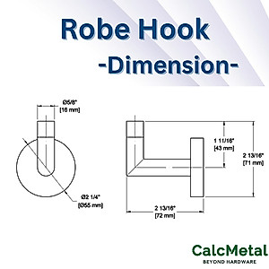CalcMetal LAKETON Collection, 2 Packs Modern Zinc Robe Towel and Coat Hook, Wall Hook for Bath and Kitchen, Two Screws with Threaded Wall Anchor, Easy to Install, Matte Black